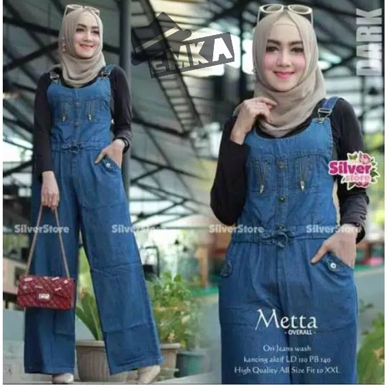 Metta navy culotte jumbo jeans overalls! Trendy!! | Shopee Malaysia