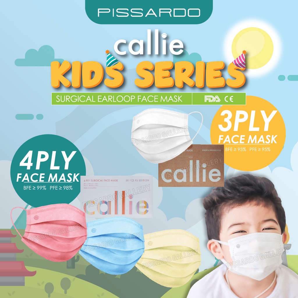 CALLIE 50pcs/box Kids Earloop 3Ply & 4 Ply Surgical Face Mask ...