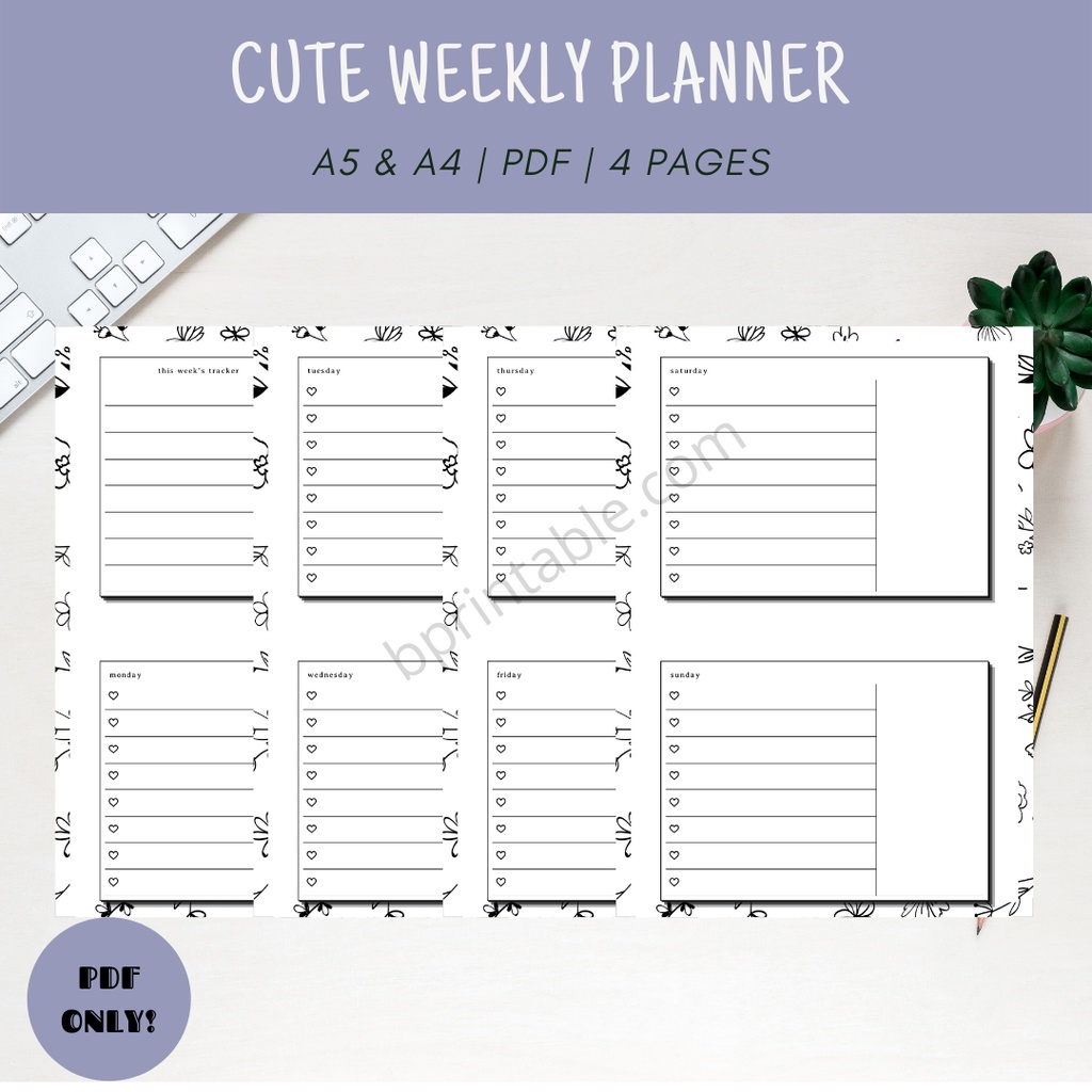 [PDF] Weekly Planner Template in 4 Pages, Weekly Journal Template ...