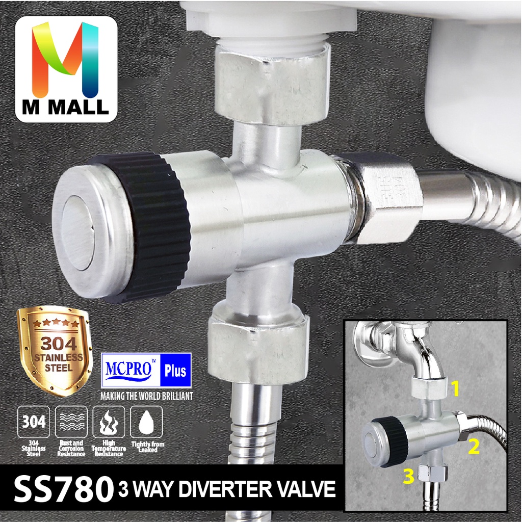 MCPRO PLUS STAINLESS STEEL SUS304 BATHROOM TOILET 3 WAY DIVERTER VALVE ...