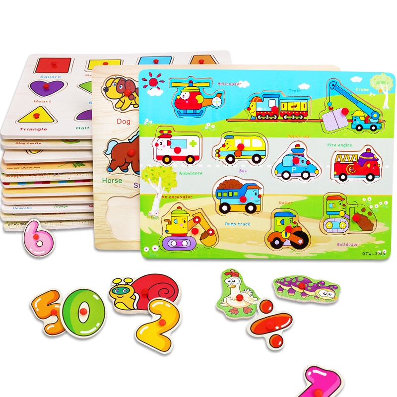 Early Learning Wooden Puzzle Board Wooden Jigsaw Puzzle animal number ...