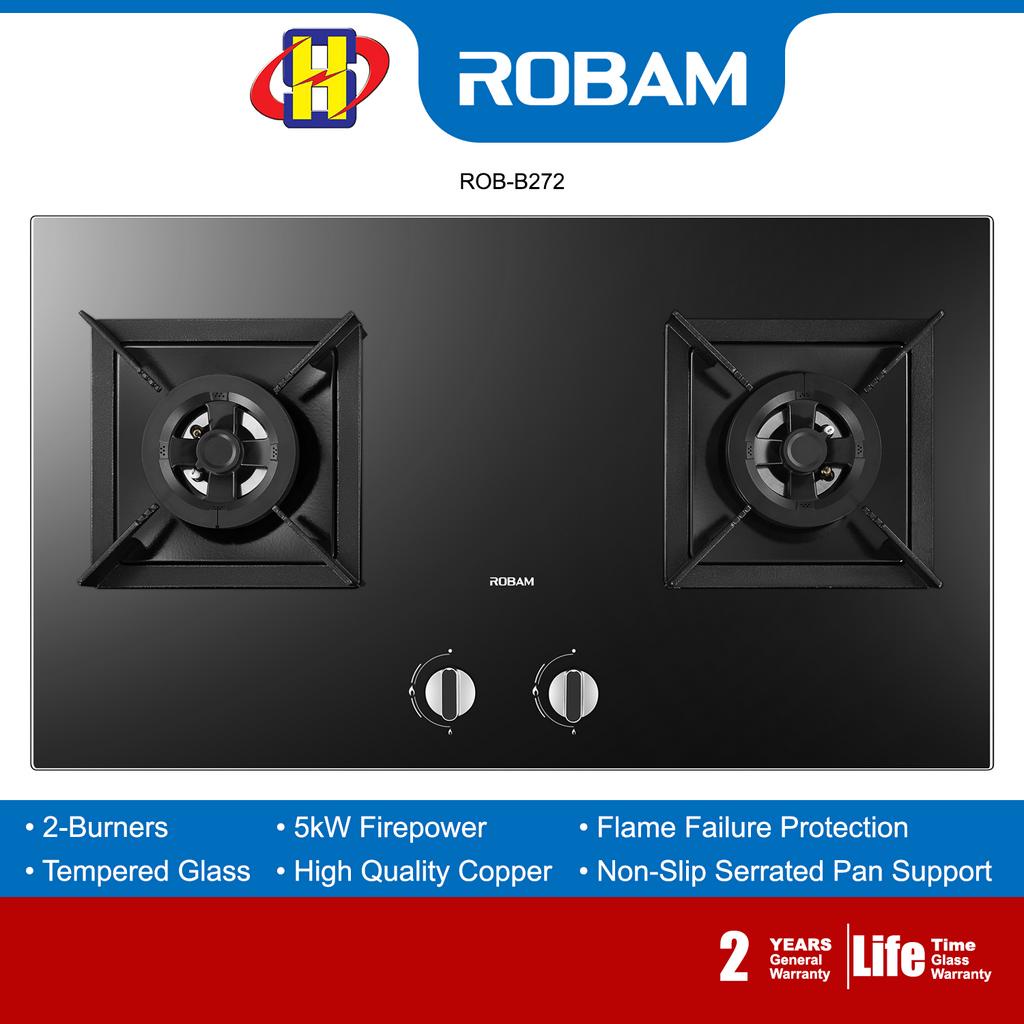 Robam Built-In Hob (78cm/5kW) 2-Burners Pan Support Tempered Glass Gas ...