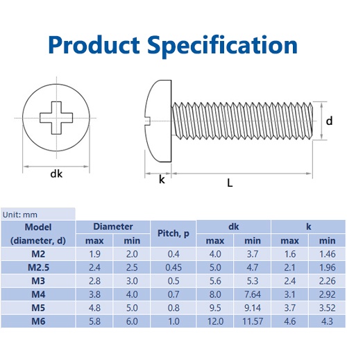 M2 M2.5 Screw Pan Head Phillips 304 Stainless Steel GB818 Skru Small ...