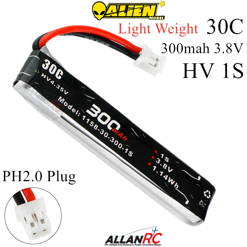 Alienmodel Happymodel 1S HV 3.8V 300mAh 30C Lipo Battery with PH2.0 Plug AL300-30-1S | Shopee ...