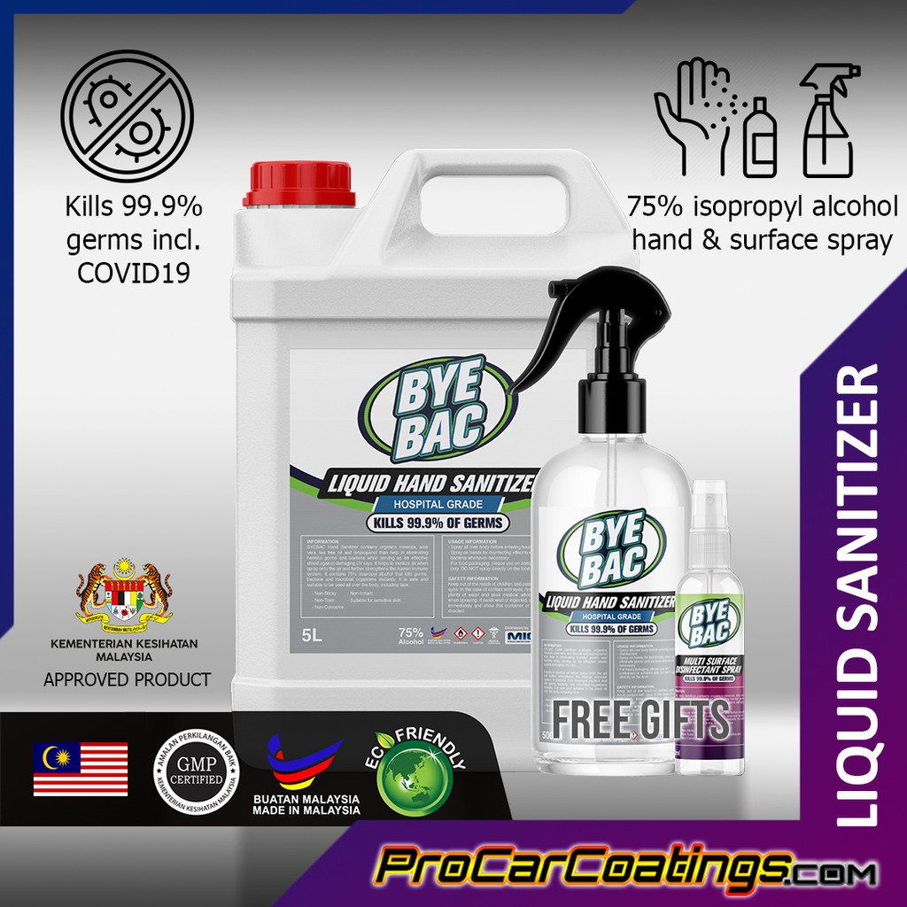 BYE BAC 5L (free 500ml + 50ml) Instant Hand Liquid Sanitizer and ...