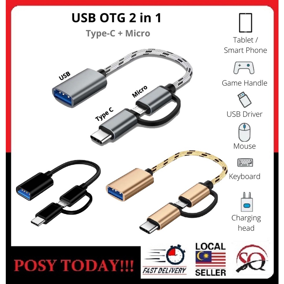 Penyesuai 2 dalam 1 (2in1) USB OTG Penyesuai Kabel Type-C ke USB Aloi ...