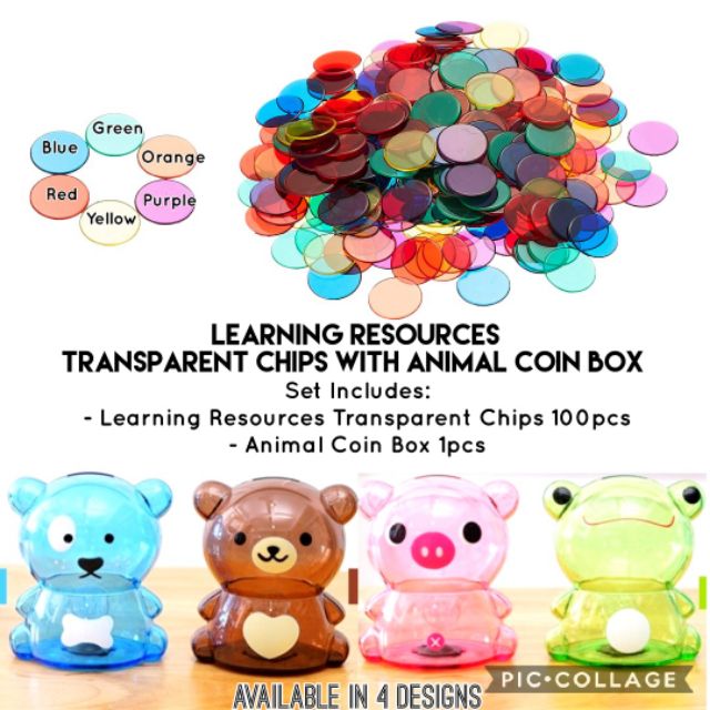 Learning Resources Transparent Chips Counter with Animal Coin Box Set ...
