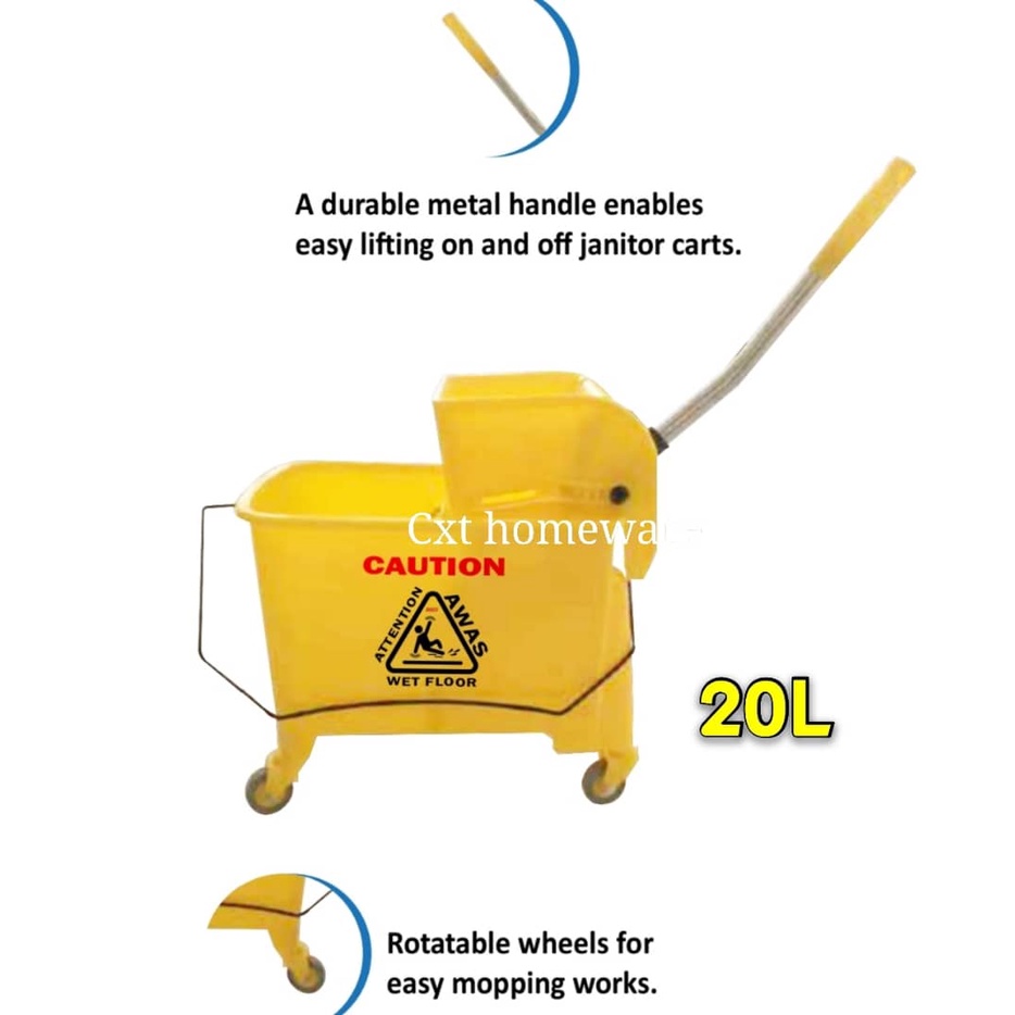 Heavy Duty 32L Mop Cart With Wringer / 20Lt Mop Bucket | Yellow Mopping ...