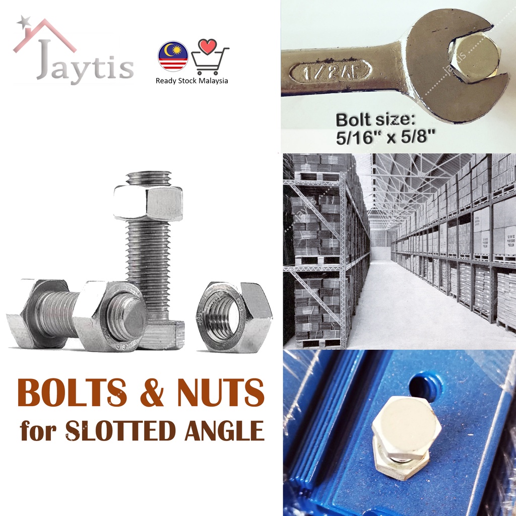 🔩5/16" x 5/8" 🔩 (13#) Bolt and Nut For Slotted Angle Bar/Rack Skru Rak ...