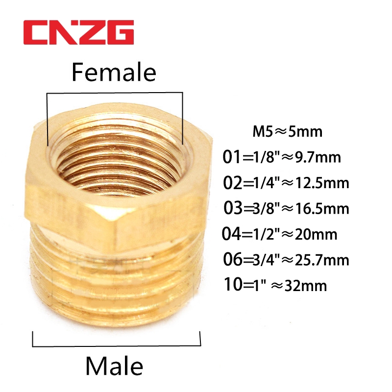 1/8" 1/4" 3/8 1/2" 3/4 1 Male to Female Thread Brass Hose Reducing Bushing Copper Pipe ...