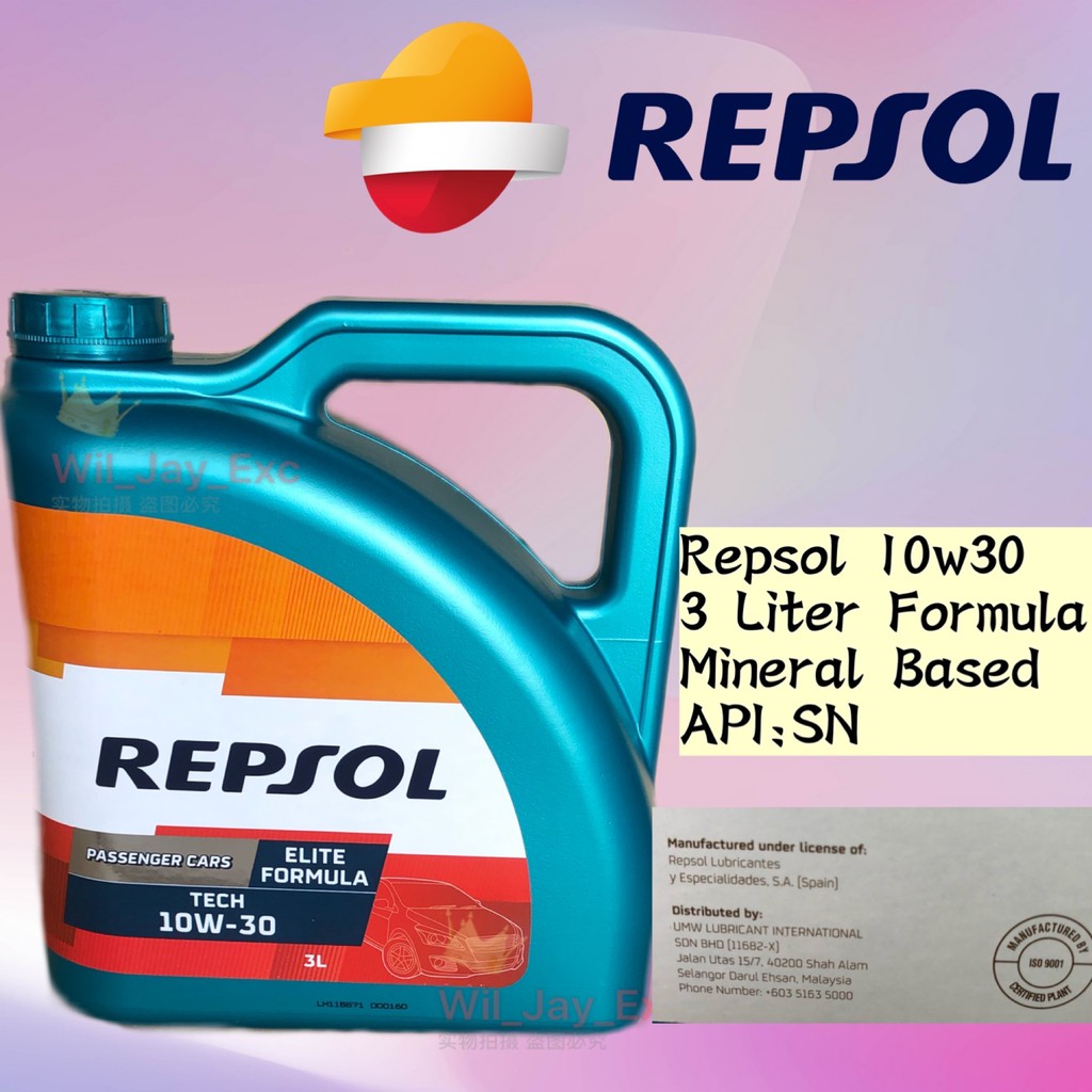 REPSOL 10W30 3 LITER ELITE TECH ENGINE OIL distributed by:UMW LUBRICANT ...