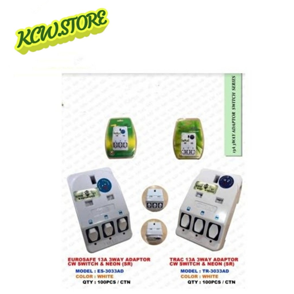 13A 3 Way Adaptor Extension Socket w/ Switch & Neon Indicator with ...