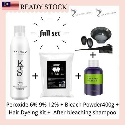 🔥READY STOCK🔥 4 in 1(Hair Bleach Set) Peroxide 6% 9% 12% 720ml + Powder ...