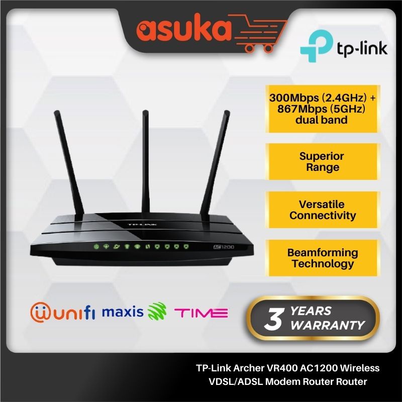 TP-Link Archer VR400 AC1200 Wireless VDSL/ADSL Modem Router | Shopee ...