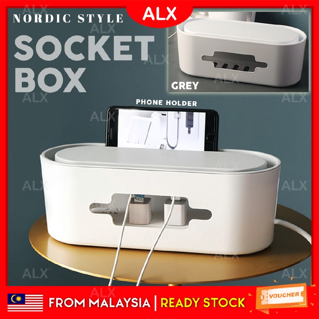 ALX Nordic Cable Plug Socket Organizer Storage Box Cord Management Home ...