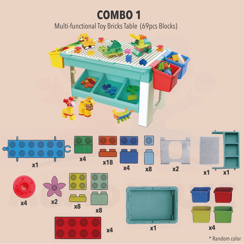 Multi-Function Children Table Building Blocks Learning Playing Drawing ...