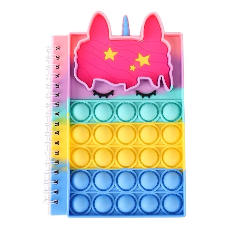 Rainbow Pop It Fidget Bubble Notebook (A6) Silicone Hard Cover Buku ...