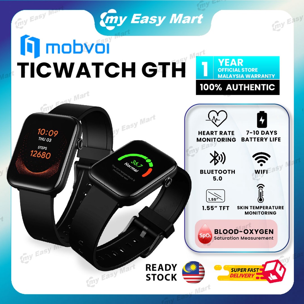 Ticwatch GTH with Skin Temperature Monitor Tic Watch Smart Watch ...