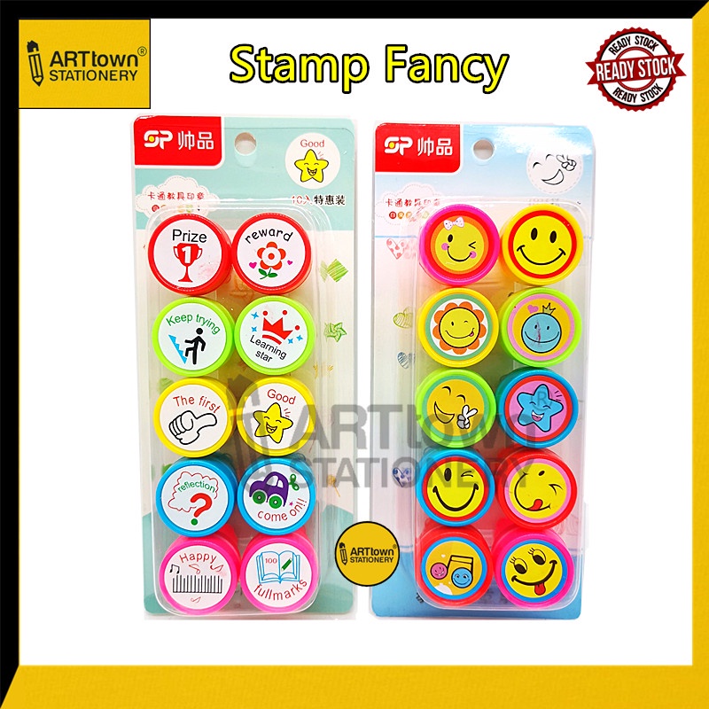 Cartoon / Emoji Stamp 10pcs Set Teacher Reviews Reward Stamp Red Ink ...