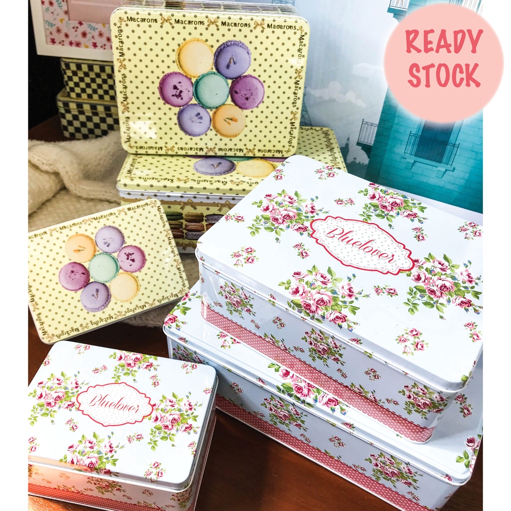 [Ready Stock] Vintage Rectangular Metal Cookies Tin Storage Cute Gift ...