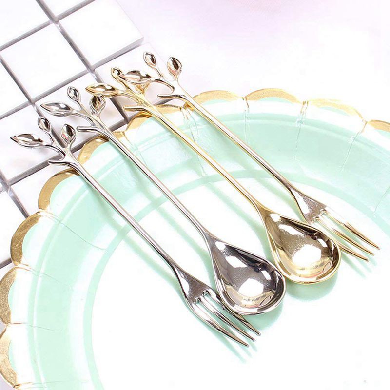 Tableware Gold Leaf Coffee Fork,4 Pack(2 Spoons 2 Forks) Lit | Shopee ...