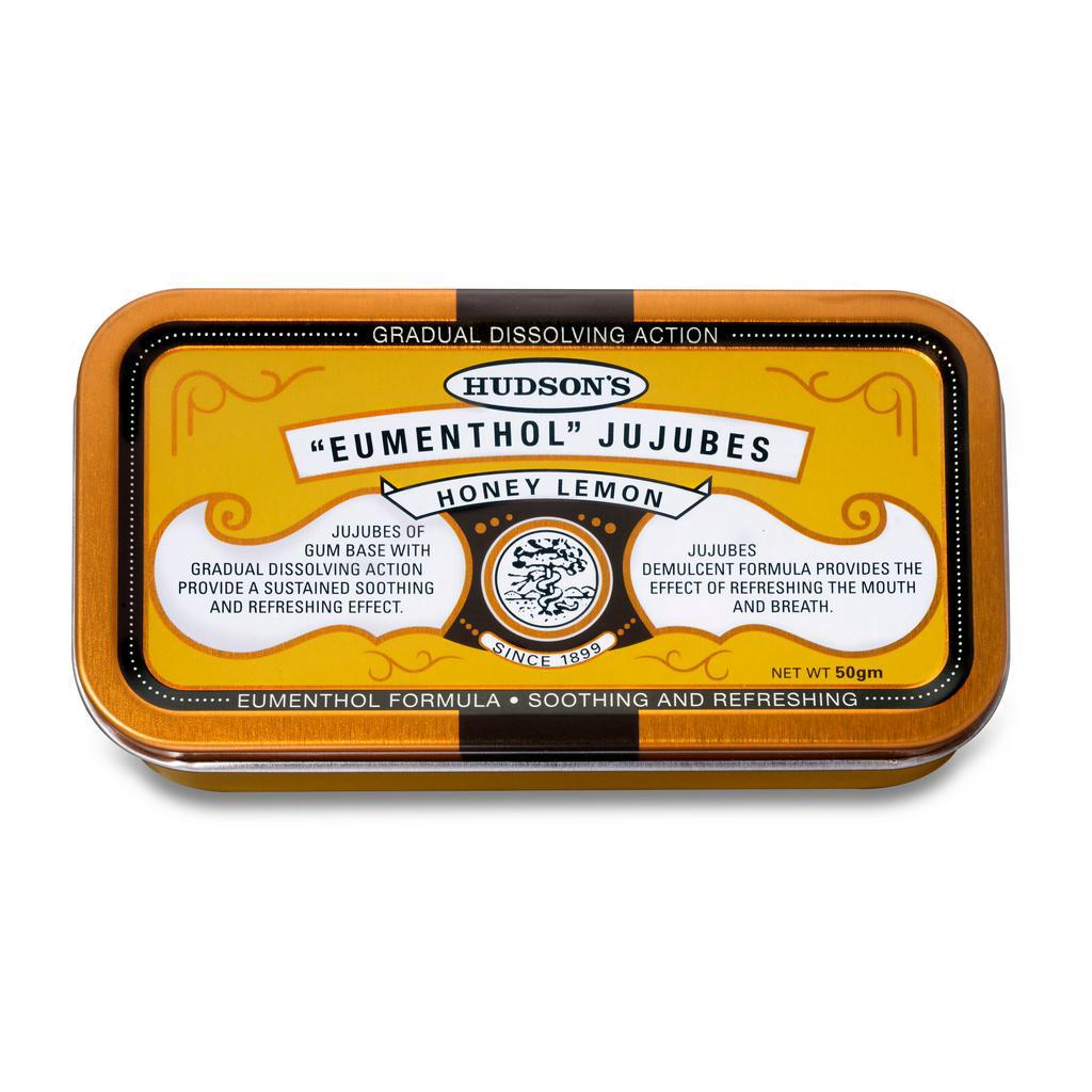 Hudson's Eumenthol Jujubes Tin 50g (Classic | Honey Lemon | Fresh Mint ...
