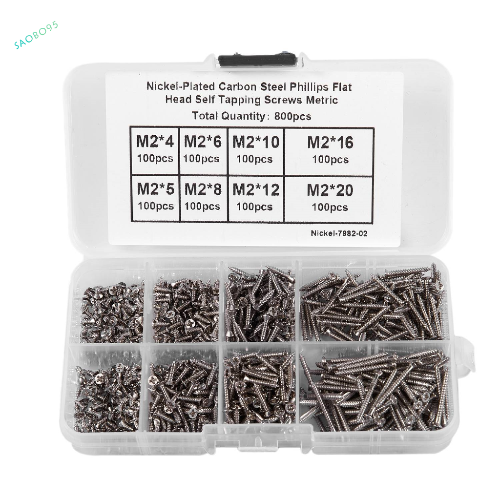 800Pcs Stainless Steel Self Tapping Screw Assortment Kit Lock Nut Wood ...