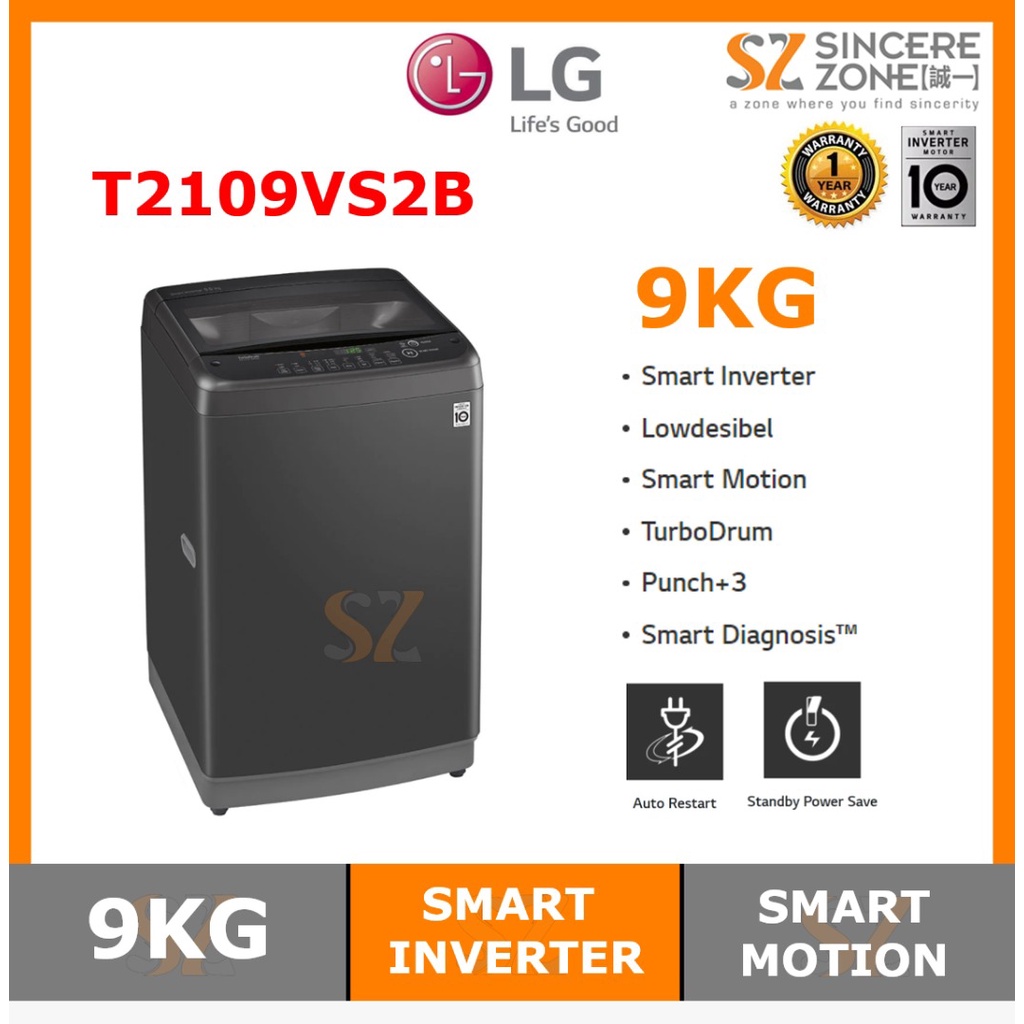 LG T2109VS2B 9.0KG Top Load Smart Inverter Washing Machine (REPLACE ...