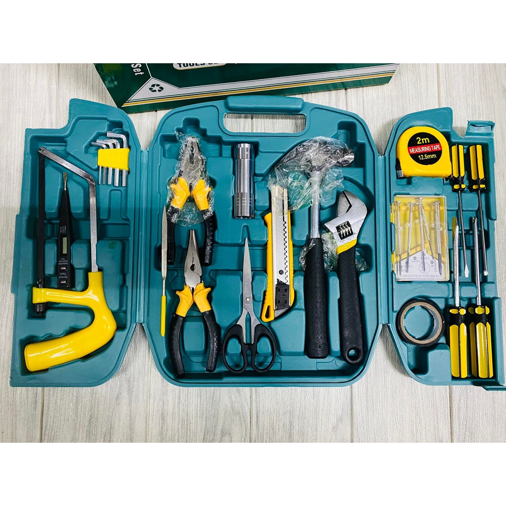 27PCS REPAIRING TOOLS SET TOOLBOX HAND KIT COMBINATION HAMMER MINI SAW ...
