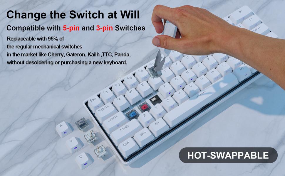 KEMOVE DK61 Snowfox / Shadow - 60% HotSwap Wireless Mechanical Keyboard ...