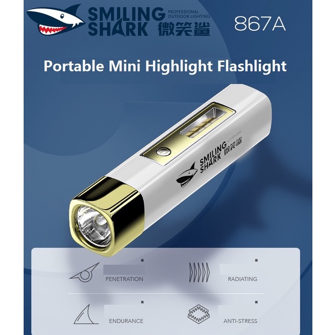 Smiling Shark 867A Rechargeable Led Cob Touch Light Mini Portable Torch ...