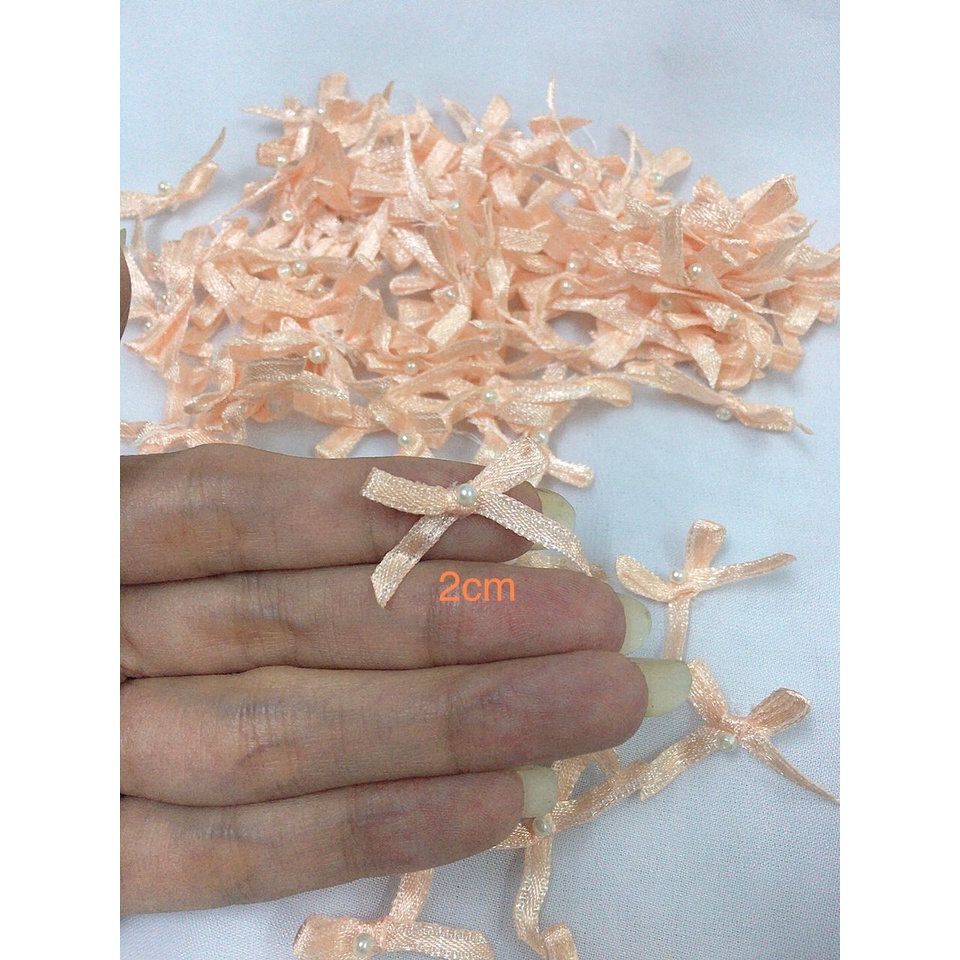 BB0900033_50pcs 2cm Mini Satin Ribbons Bow with pearl Beads for Sew ...