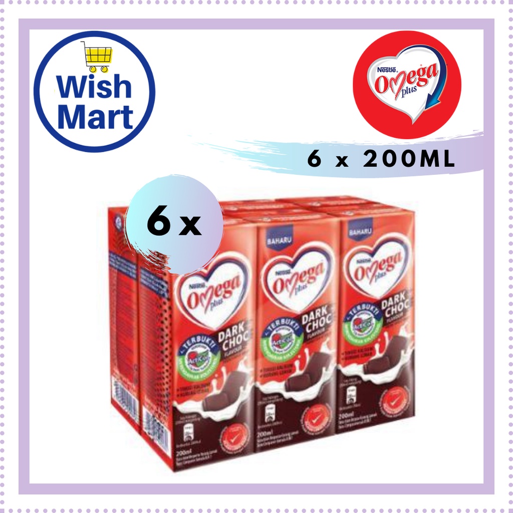 NESTLE Omega Plus Dark Chocolate 6 x 200ML UHT Fresh Milk Drink (WM0215 ...
