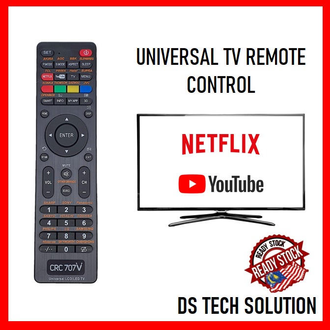 UNIVERSAL TV REMOTE CONTROL [M'SIA STOCK] WITH NETFLIX & YOUTUBE CRC707V | Shopee Malaysia