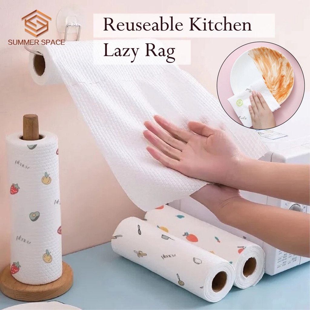 Absorbent One-Day Reusable Lazy Kitchen Rag Wipe Cloth Cost Saving Paper Roll Kain Lap Pakai ...