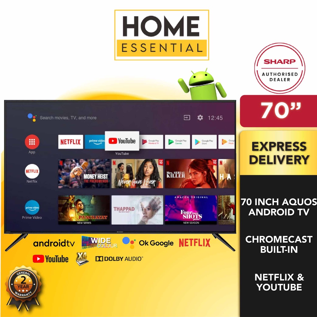 Sharp 70 Inch 4K UHD Android Smart TV 4TC70CK3X | AQUOS | Netflix ...