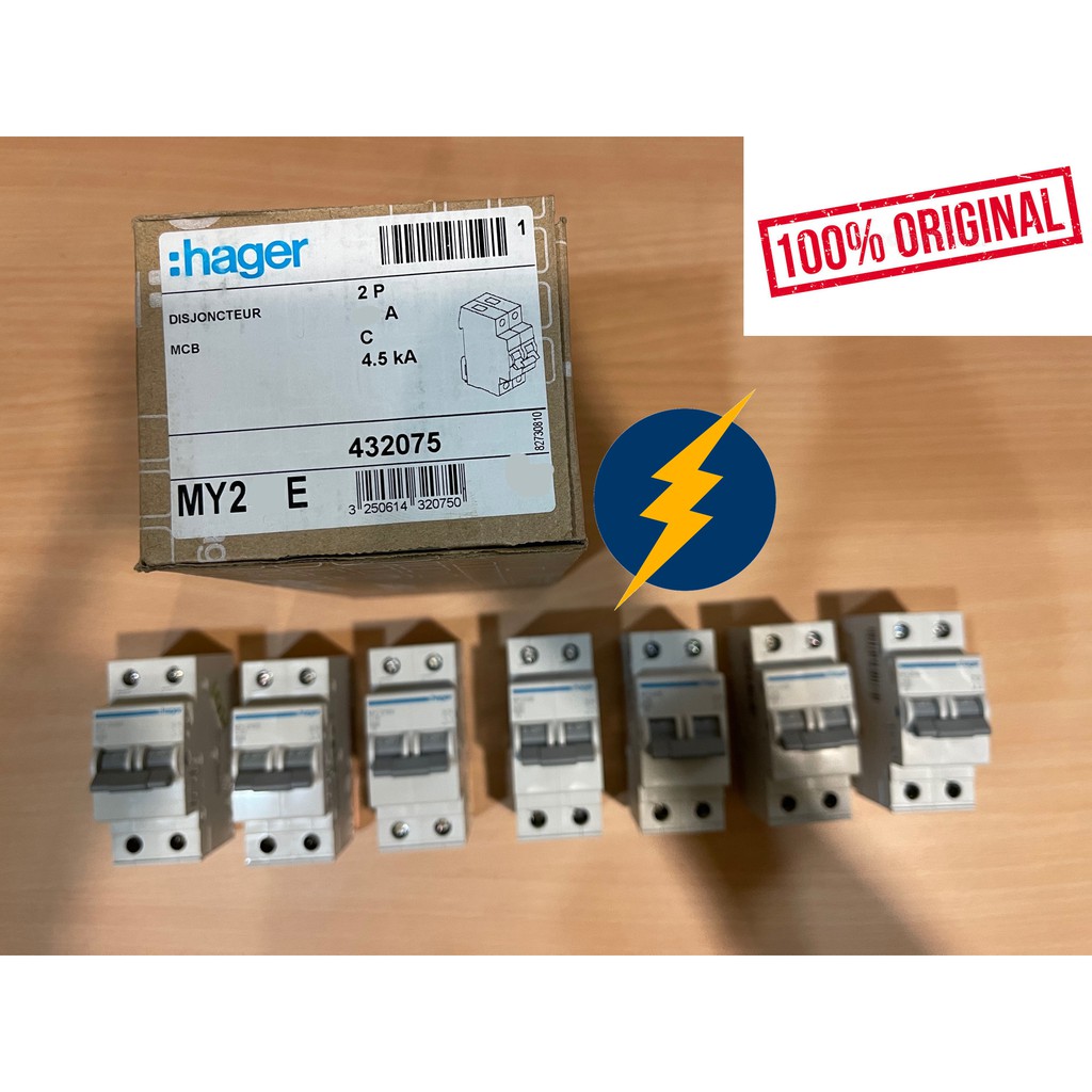 Hager MCB 2 POLE 4.5kA 6A / 10A / 16A / 20A / 32A / 40A / 63A MY206E MY210E MY216E MY220E MY232E ...