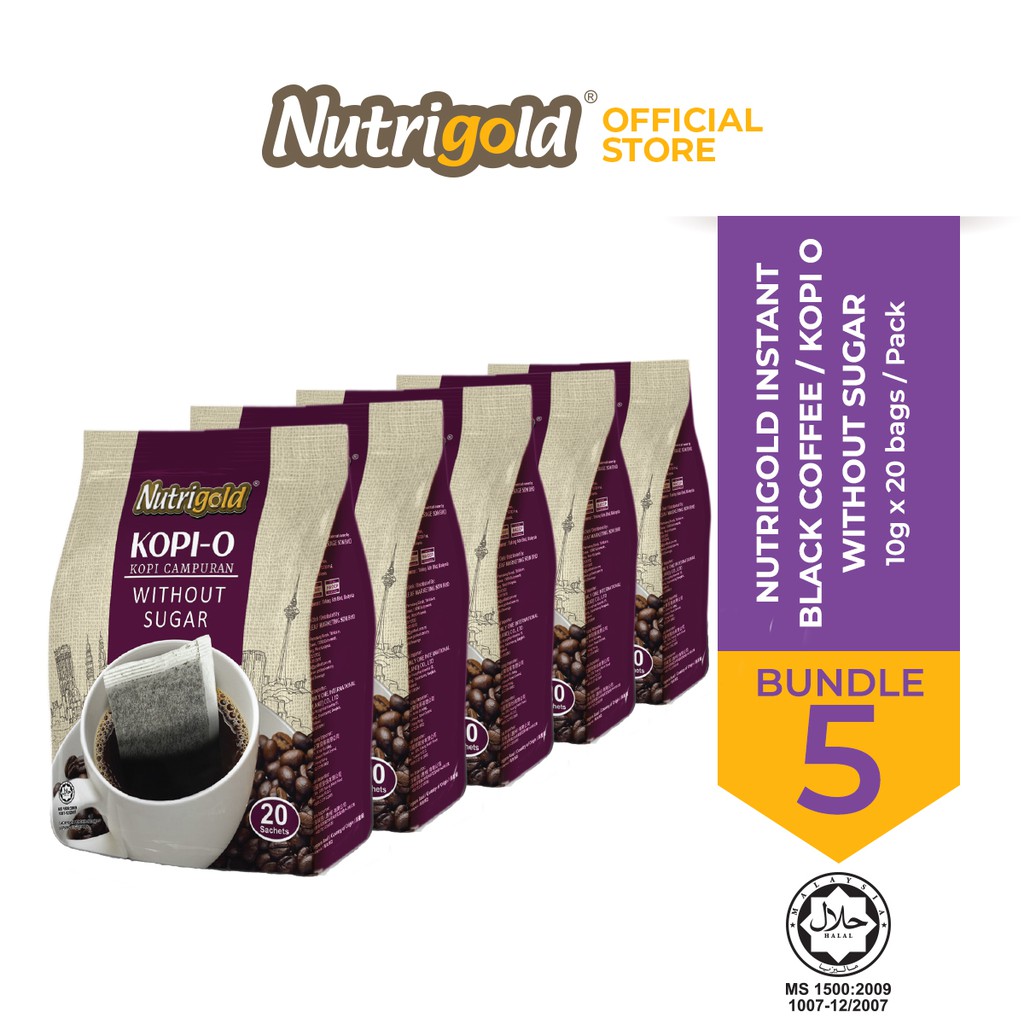 Nutrigold Instant Black Coffee/Kopi O - (25g/10g x 20 Bags x 5 Pack ...