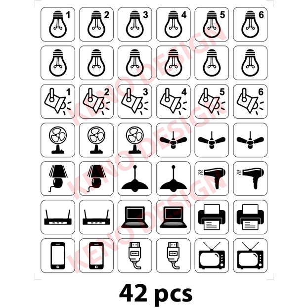 HOME APPLIANCES SWITCH TRANSPARENT STICKER 15X15MM, LIGHT, TV, SPORT ...