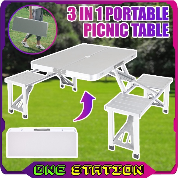 Aluminium Foldable Picnic Table Meja Lipat With 4 Chairs Folding ...