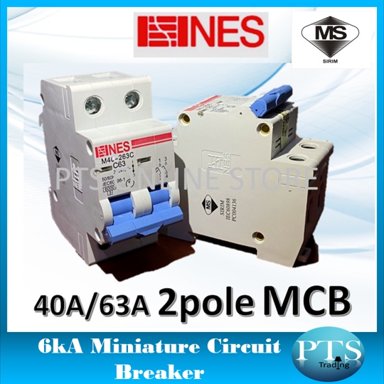 NES 2Pole MCB (6kA) TYPE C - Miniature Circuit Breaker 6A 10A 16A 20A ...