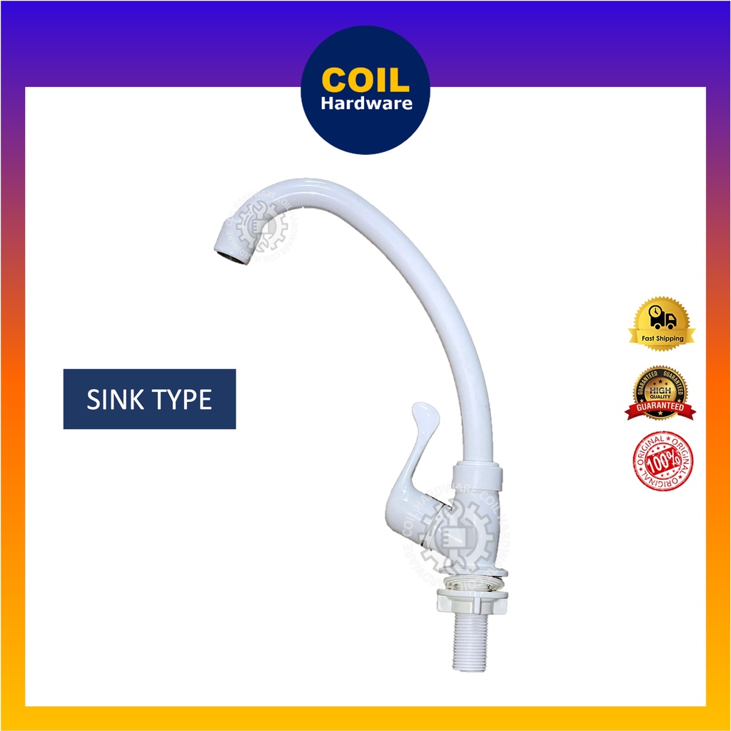 COIL PVC 1/2" Wall/Sink-Mounted Kitchen White sink tap Plastic basin ...