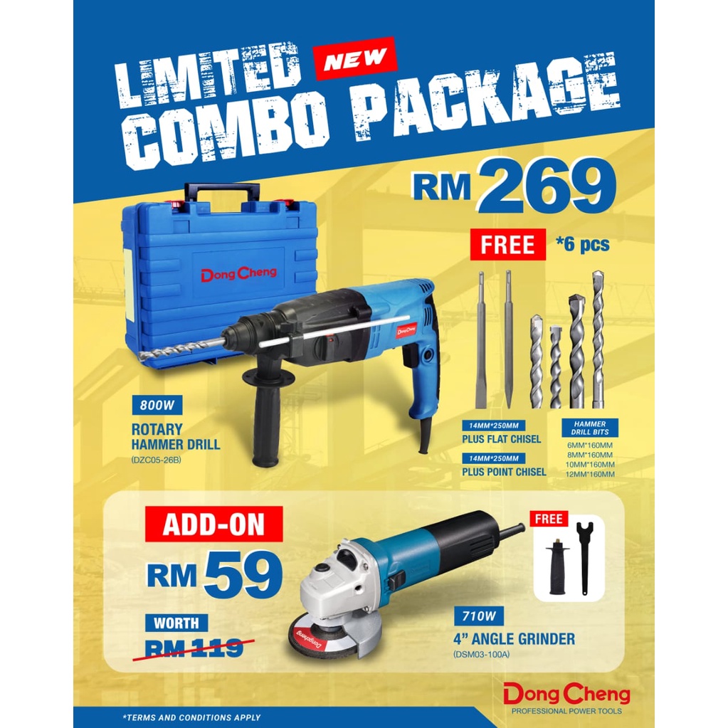 DONG CHENG DZC05-26B ROTARY HAMMER 800W COMBO PACKAGE | Shopee Malaysia