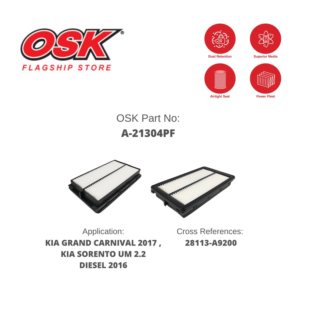 OSK AIR FILTER for KIA GRAND CARNIVAL 2017 , KIA SORENTO UM 2.2 DIESEL ...