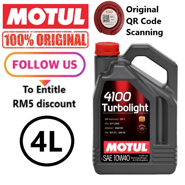 MOTUL 4100 TURBOLIGHT 10W40 (4 LITER) ENGINE OIL | Shopee Malaysia