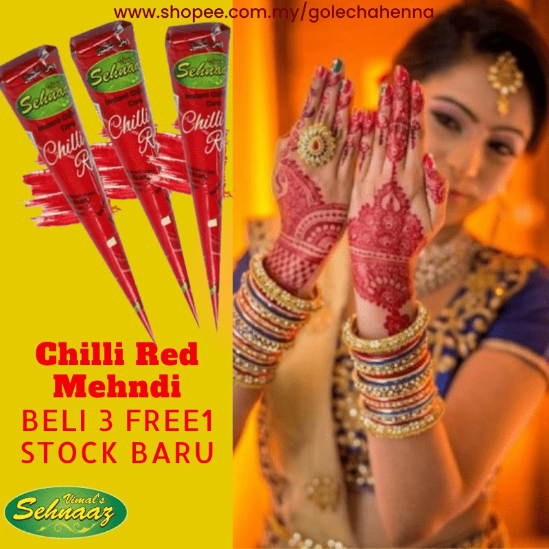 Beli 3 Free 1- Inai Lukis Red Chili Stock Baru 2021 - Red Henna Cones ...
