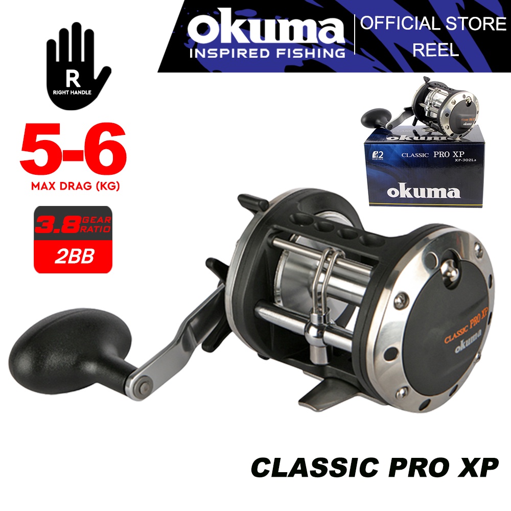 Okuma Classic Pro XP Level Wind Star Drag Reel Max Drag 5-6kg Fishing ...