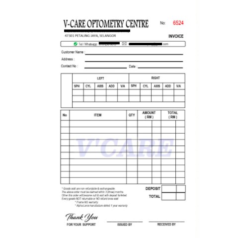 BUKU RESIT BIL / BILL KEDAI CERMIN MATA & SPEK MATA | Shopee Malaysia