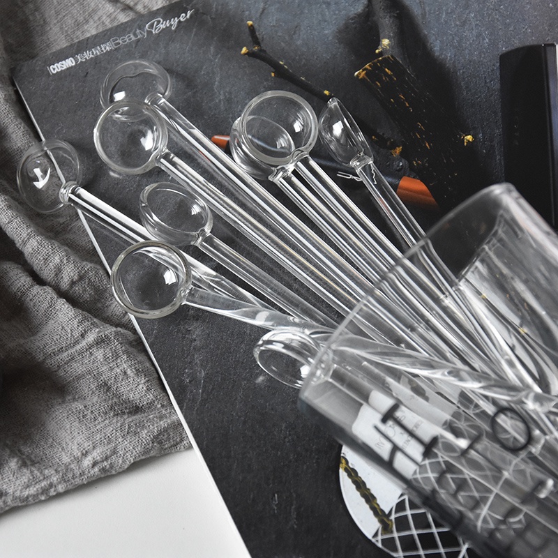 Long Handle Glass Tea Spoons Milk Powder Clear Coffee Stirring Spoons ...