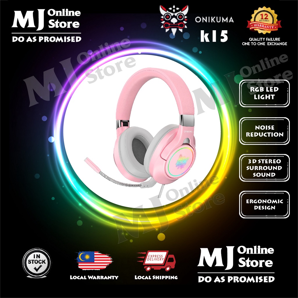 ONIKUMA K15 Pink Colour Gaming Headset Wired Headphones With Microphone ...